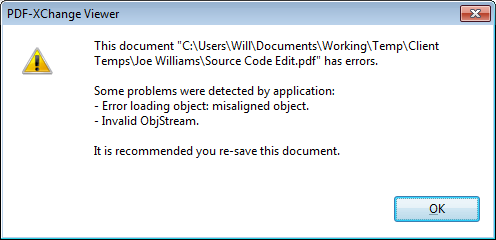 PDF-XChange Co Ltd :: Knowledge Base :: Some Files Report an Error Message When Trying To Alter ...